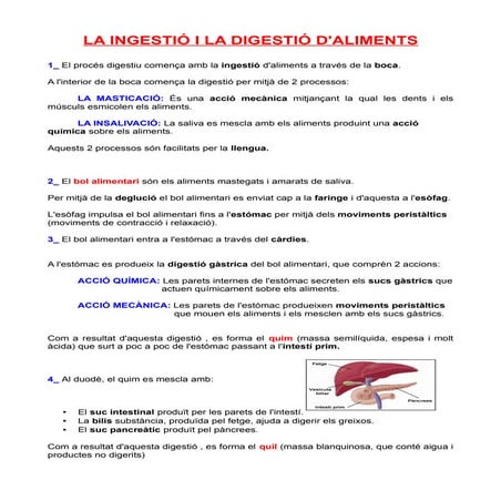 La ingestió i la digestió d'aliments | PDF