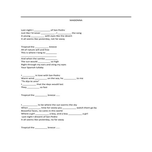 La isla bonita by Madonna (Past tense activity) | PDF