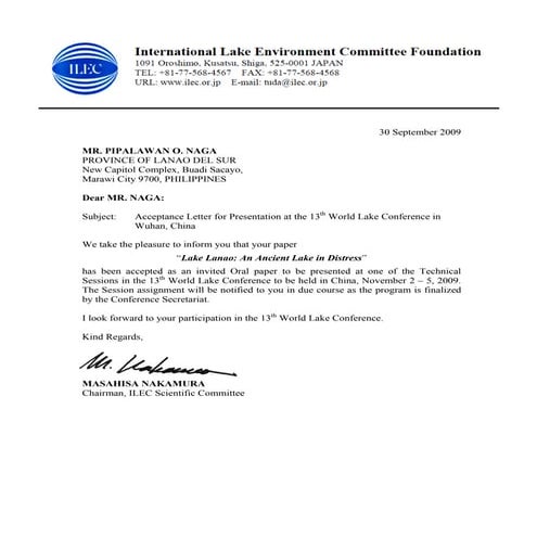 Lake lanao 13th wlc paper acceptance | PDF
