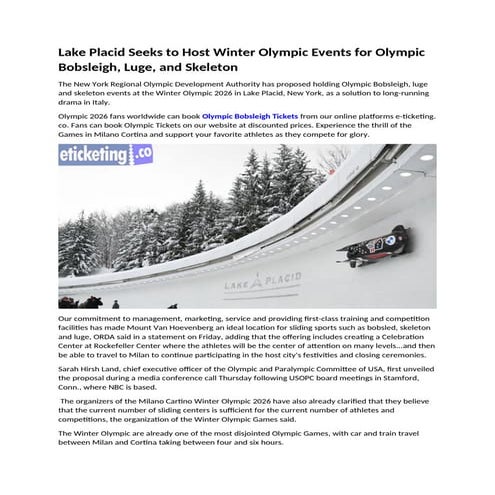 Lake Placid Seeks to Host Winter Olympic Events for Olympic Bobsleigh.docx