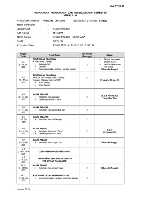 Contoh RPH Kokurikulum Olahraga Lari Pecut | DOCX