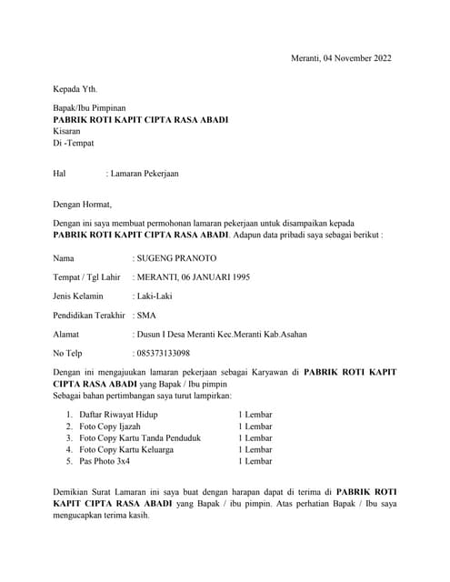 Contoh Surat lamaran kerja | PDF