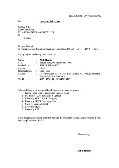 Contoh Surat lamaran kerja | PDF