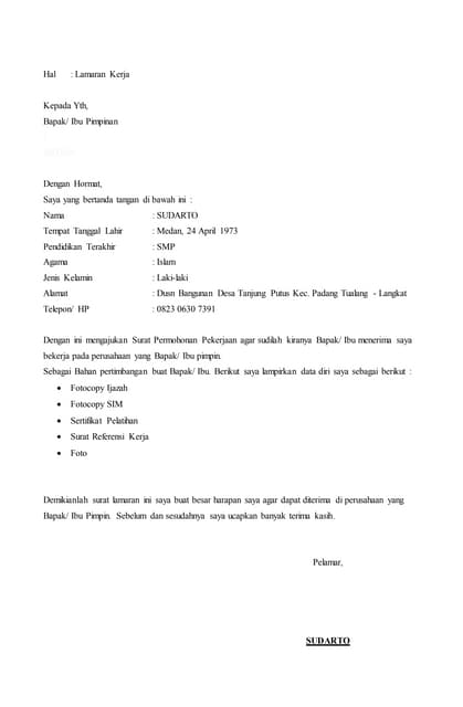 Surat lamaran kerja | DOCX