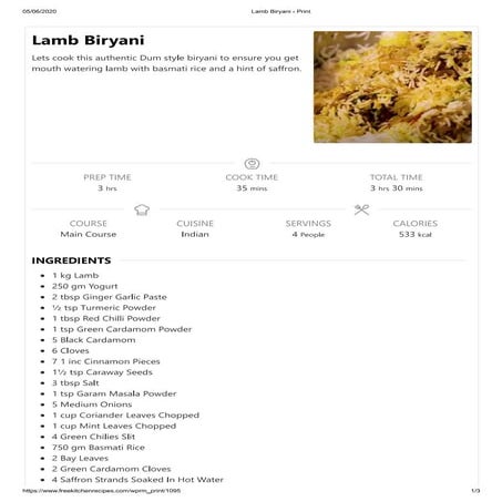Chicken Biryani Recipe | PDF
