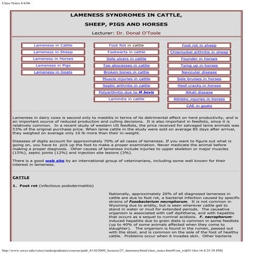 LAMENESS SYNDROMES IN CATTLE, SHEEP, PIGS AND HORSES | PDF