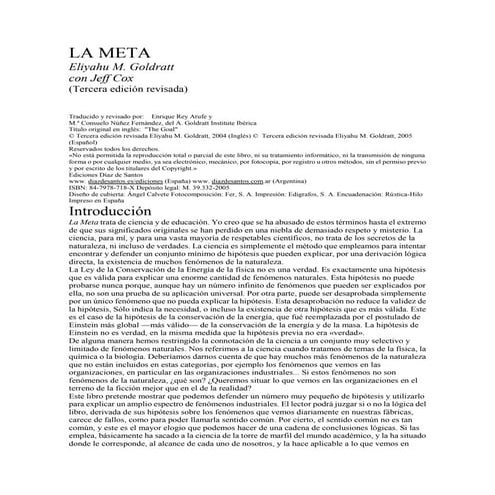 LIBRO "LA META" Eliyahu M. Goldratt con Jeff Cox (Tercera edición ...