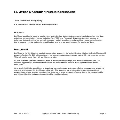 La metro measure r dashboard wp | PDF