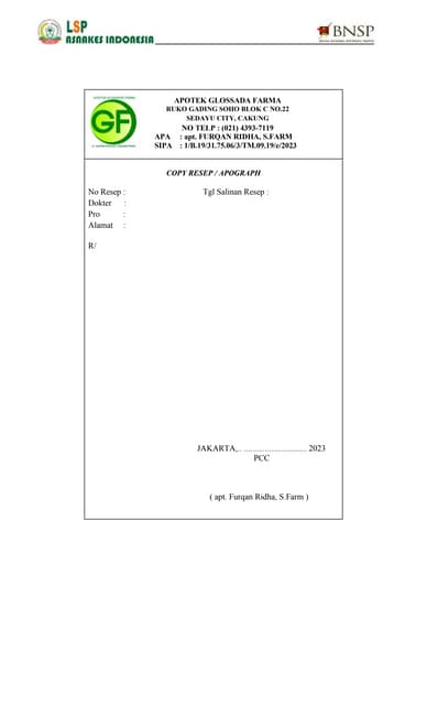 Materi salinan resep mata pelajaran pelayanan farmasi | PDF