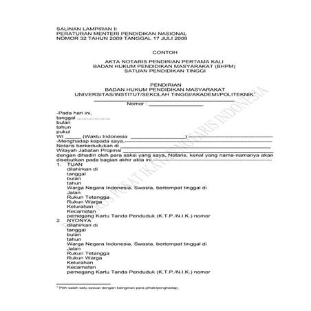 Lampiran ii akta notaris pendirian bhpm | PDF