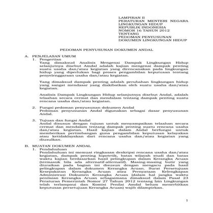 Lampiran I PerMen LH No 16 Tahun 2012 Pedoman Penyusunan Kerangka Acuan ...