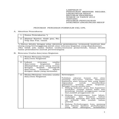 Lampiran iv permen 16 th 2012 ukl upl | PDF