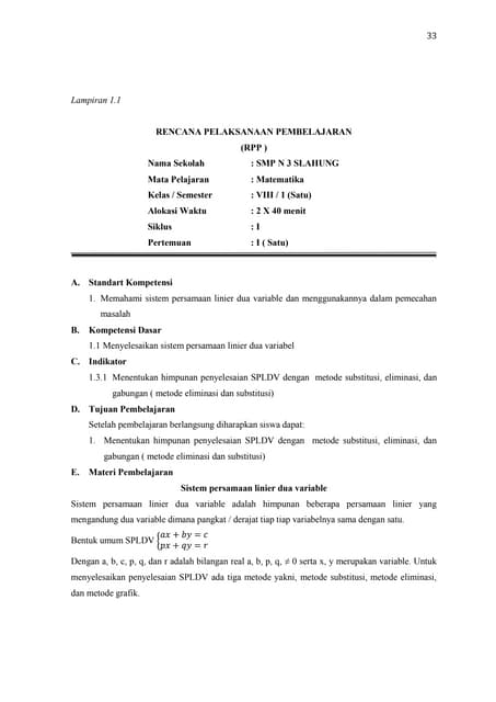 Modul Ajar Persamaan Linear Dua Variabel | DOCX