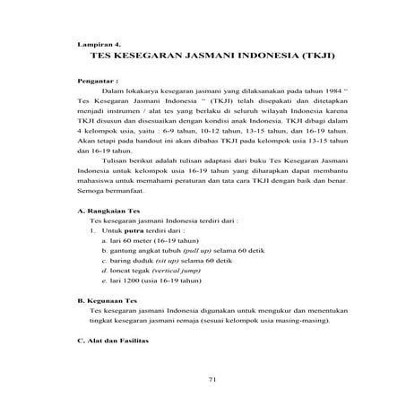 Lampiran tes kesegaran jasmani indonesia (2) | PDF