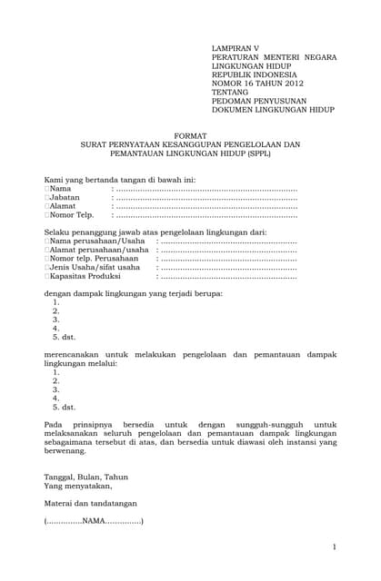 Lampiran I PerMen LH No 16 Tahun 2012 Pedoman Penyusunan Kerangka Acuan ...