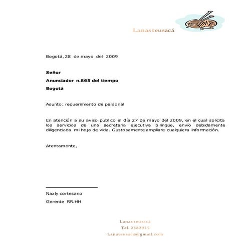 Modelo carta "REQUERIMIENTO DE PERSONAL" | DOCX