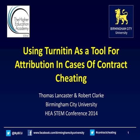 Using Turnitin As a Tool For Attribution In Cases Of Contract Cheating | PPT