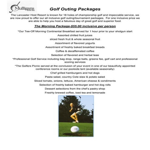 Lancaster Host Golf Outing Menu | PDF