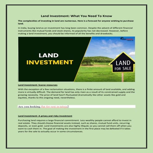 Land Investment : What You Need To Know