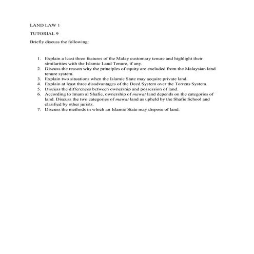 Land law 1 tutorial 9 revision test question | DOCX
