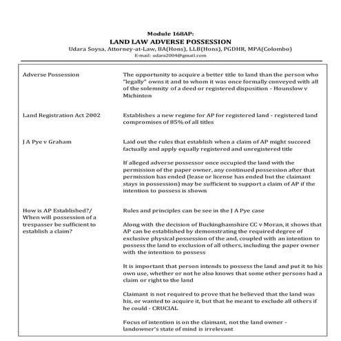 Land law adverse possession (law tute47) | DOCX