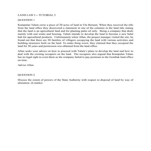 Land law i tutorial 5 | DOCX