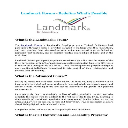 Landmark Forum - Redefine What’s Possible | PDF