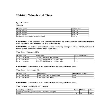 Land Rover Discovery 3 Wheels and Tires Manual | PDF