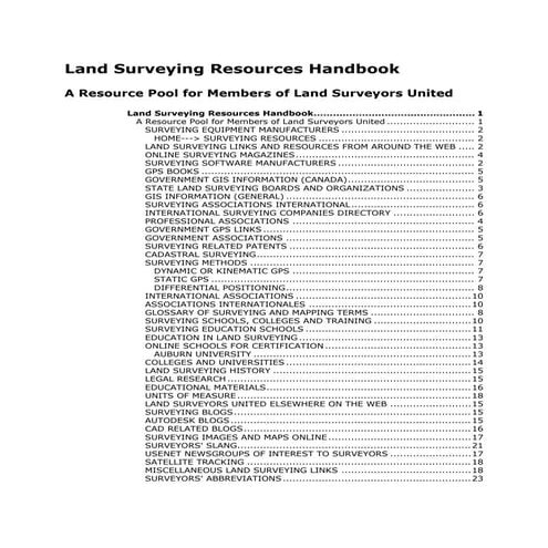 Land Surveying Resources Handbook | PDF