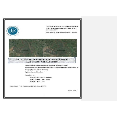 LAND USE CHANGE IN NDERA /RWANDA FROM 2002-2019 | PDF