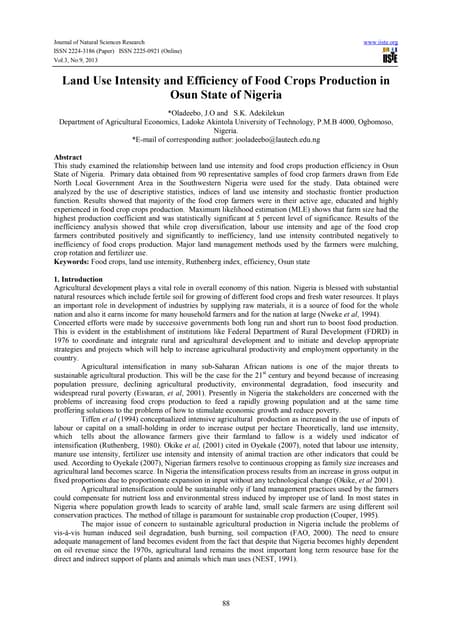 Effects of soil erosion on technical efficiency of cassava farmers in enugu state, nigeria | PDF