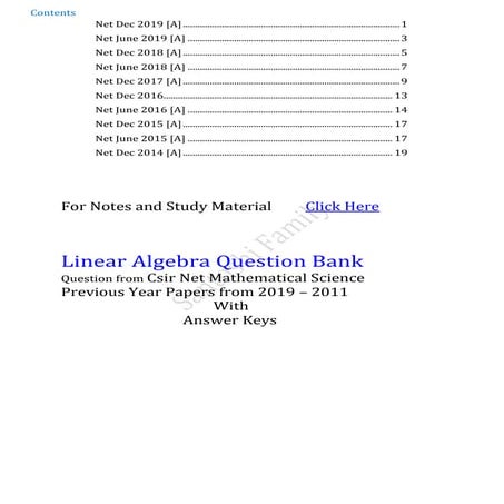 Linear Algebra Previous Year Questions Of Csir Net Mathematical Science And Their Answer Key