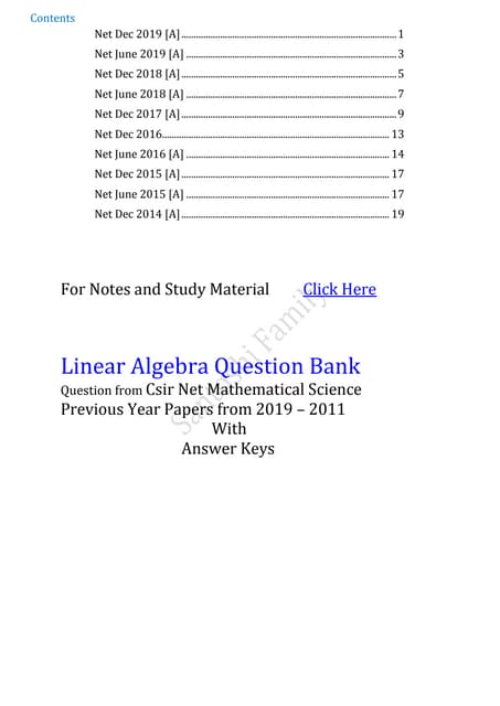Linear Algebra Previous Year Questions Of Csir Net Mathematical Science And Their Answer Key