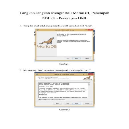 Langkah langkah menginstall maria db, penerapan ddl dan dml | PDF