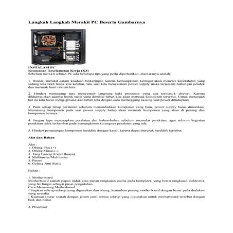 Langkah langkah merakit pc beserta gambarnya | DOCX