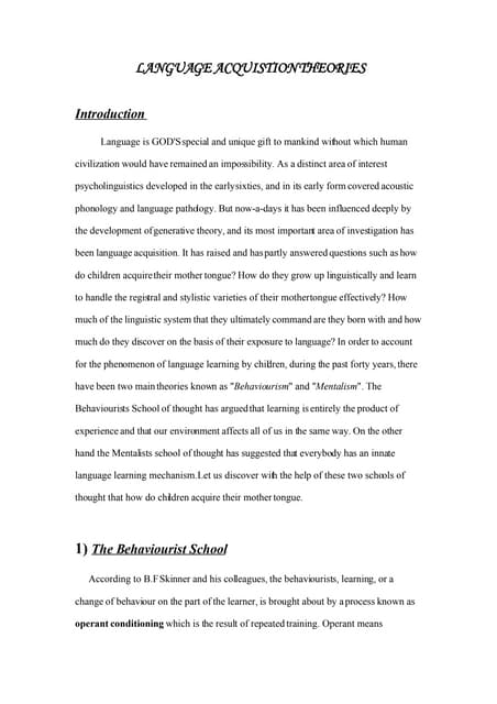 Theories of Language Acquisition | PPTX