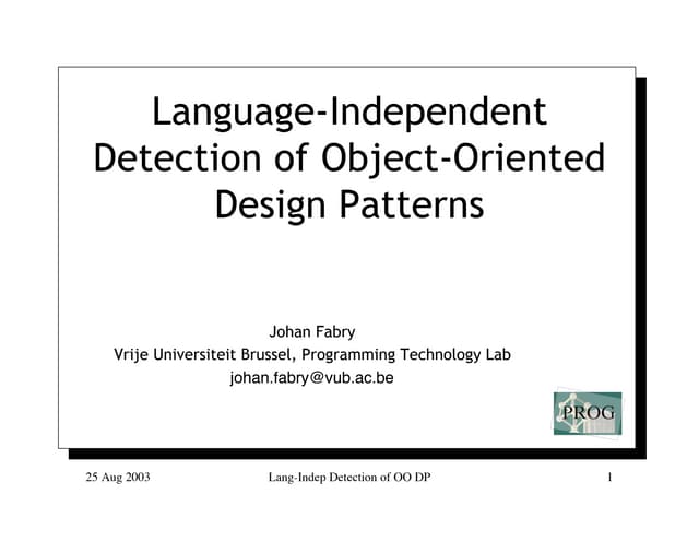 Language Independent Detection Of Object Oriented Design Patterns Pdf