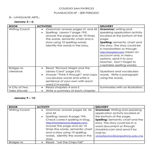 Language arts 8th grade 3rd period planning 8 def | DOC