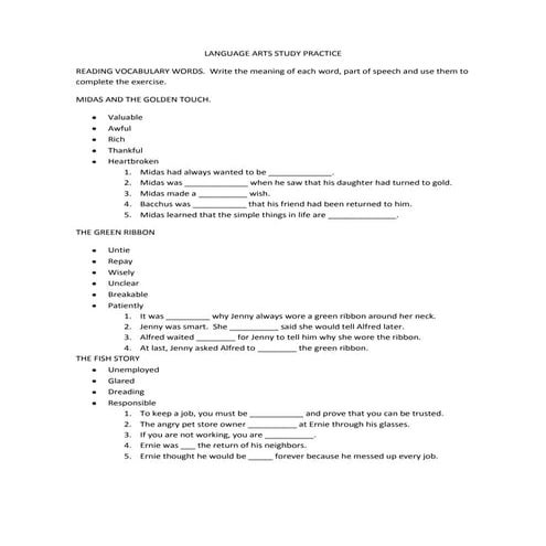 Language arts study practice 1st. period | DOCX