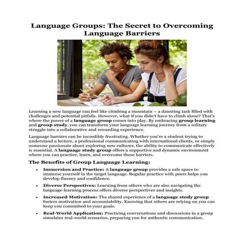 Language Groups The Secret to Overcoming Language Barriers | PDF