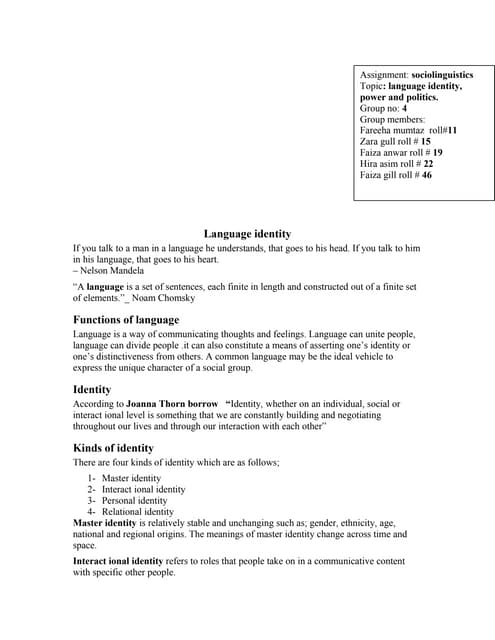 LANGUAGE AND IDENTITY | PPT