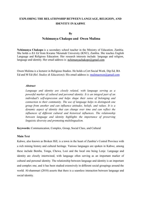 Exploring Influence of Language on Identity and Perception | PPT