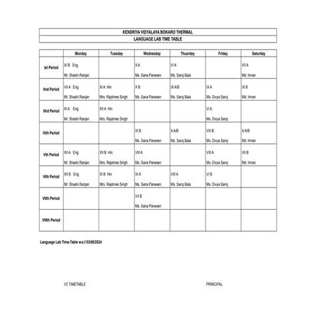 Language Lab Time Table - Sheet1 of all classes | PDF