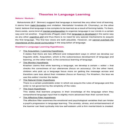 Language Learning Theories and Quiz without answers | PDF
