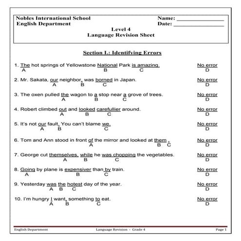 Language Revision Sheet 2 | PDF