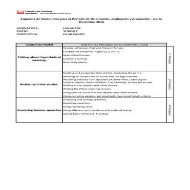 Language senior 2. esquema de contenidos. dic 2017 | PDF