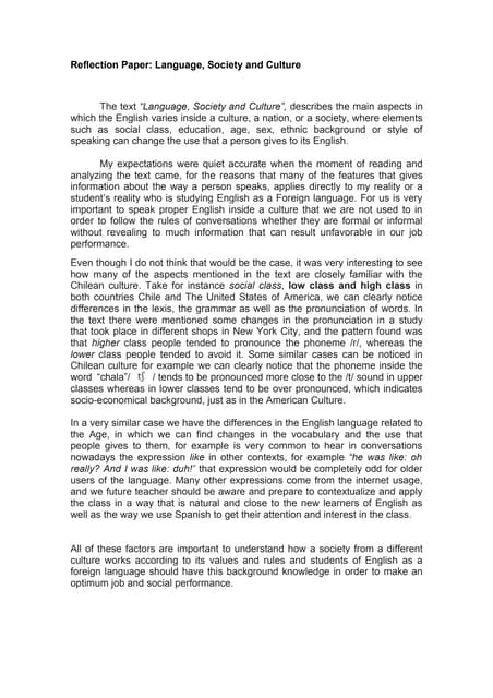 Reflection paper 1 language, history and change | DOC