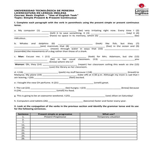 Language use task (present simple vs. present continous) | PDF