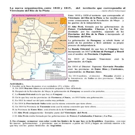 La nueva organización, entre 1810 y 1815 del territorio que ...
