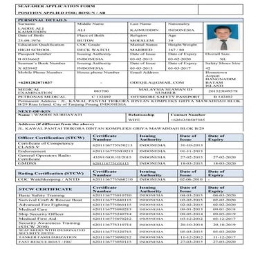 Laode ali seafarer application form1 | PDF